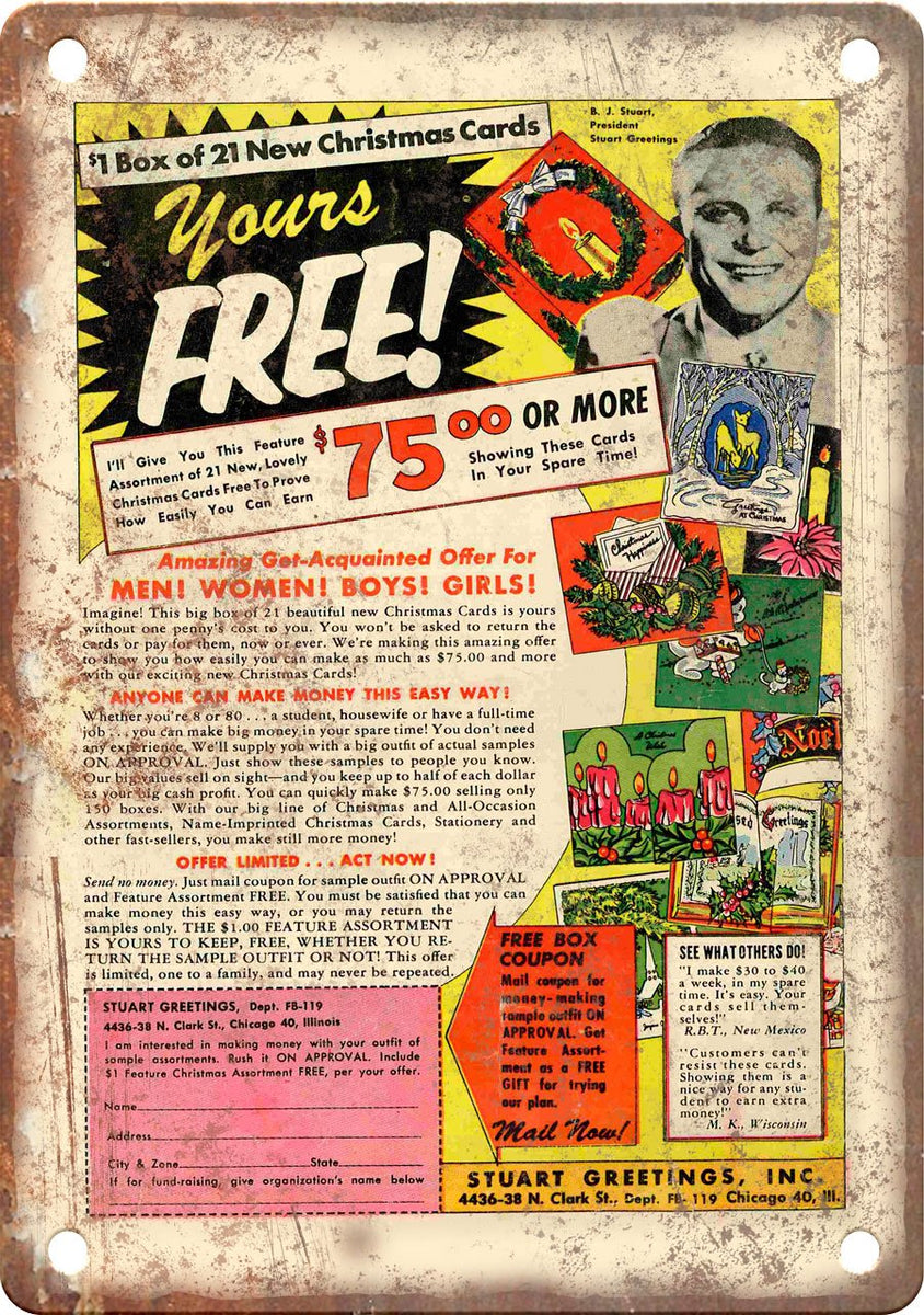 Christmas Card Vintage Comic Book Ad Metal Sign | Rusty Walls – Rusty ...