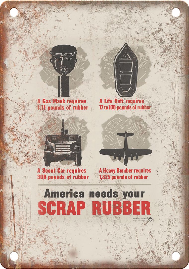 Scrap Rubber WWII Propaganda Poster Reproduction Metal Sign | Rusty ...