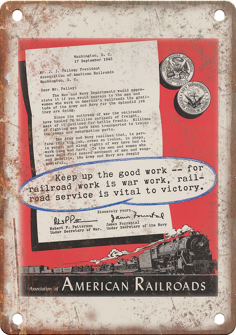 American Railroad WWII Propaganda Poster Reproduction Metal Sign ...