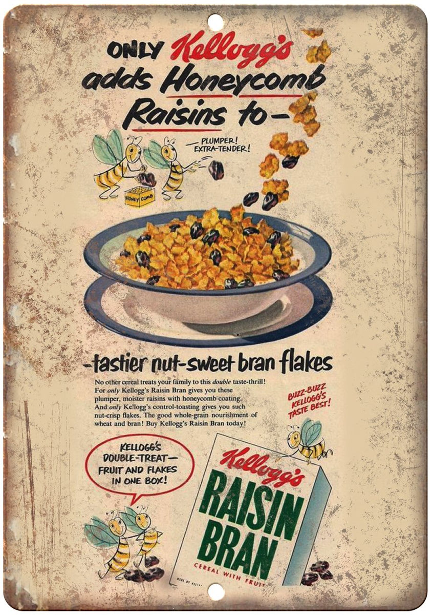 Kelloggs Raisin Bran Metal Sign | Rusty Walls – Rusty Walls Sign Shop