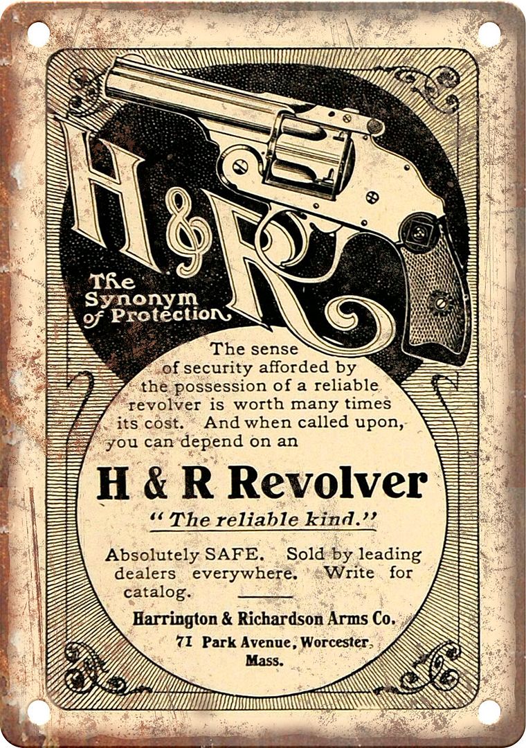 H&R Revolver Vintage Gun Ad Metal Sign | Rusty Walls – Rusty Walls Sign ...