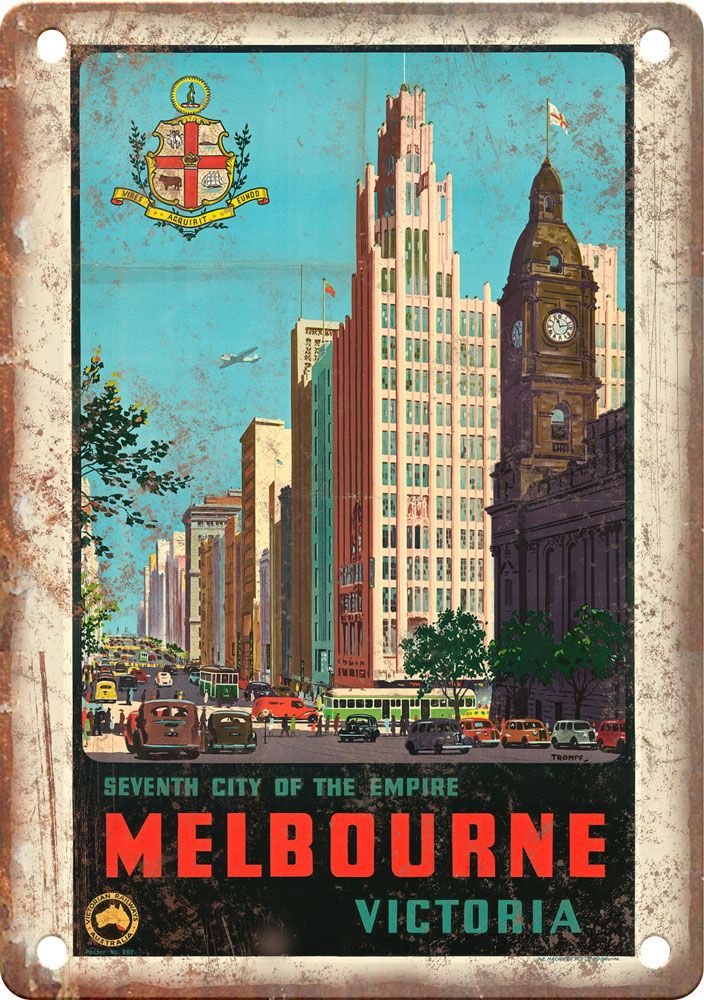 Vintage Melbourne Travel Poster Reproduction Metal Sign | Rusty Walls ...