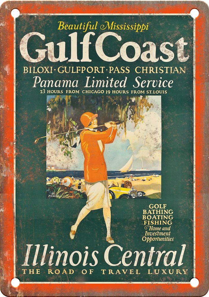 Vintage Illinois Central Travel Poster Reproduction Metal Sign | Rusty ...