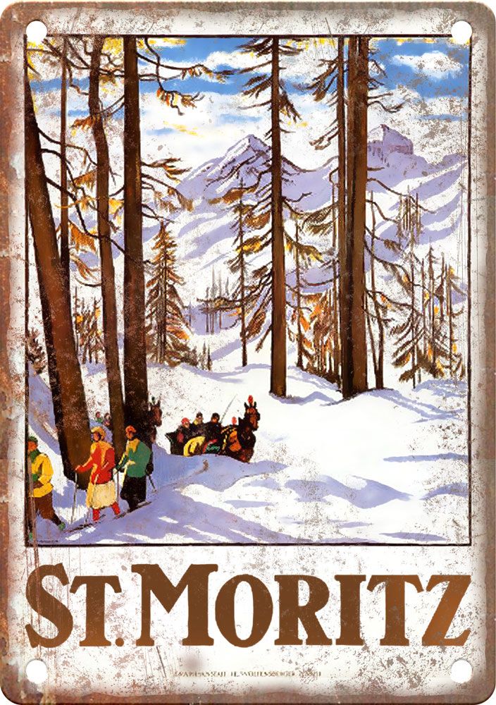 Vintage St Moritz Travel Poster Reproduction Metal Sign | Rusty Walls ...