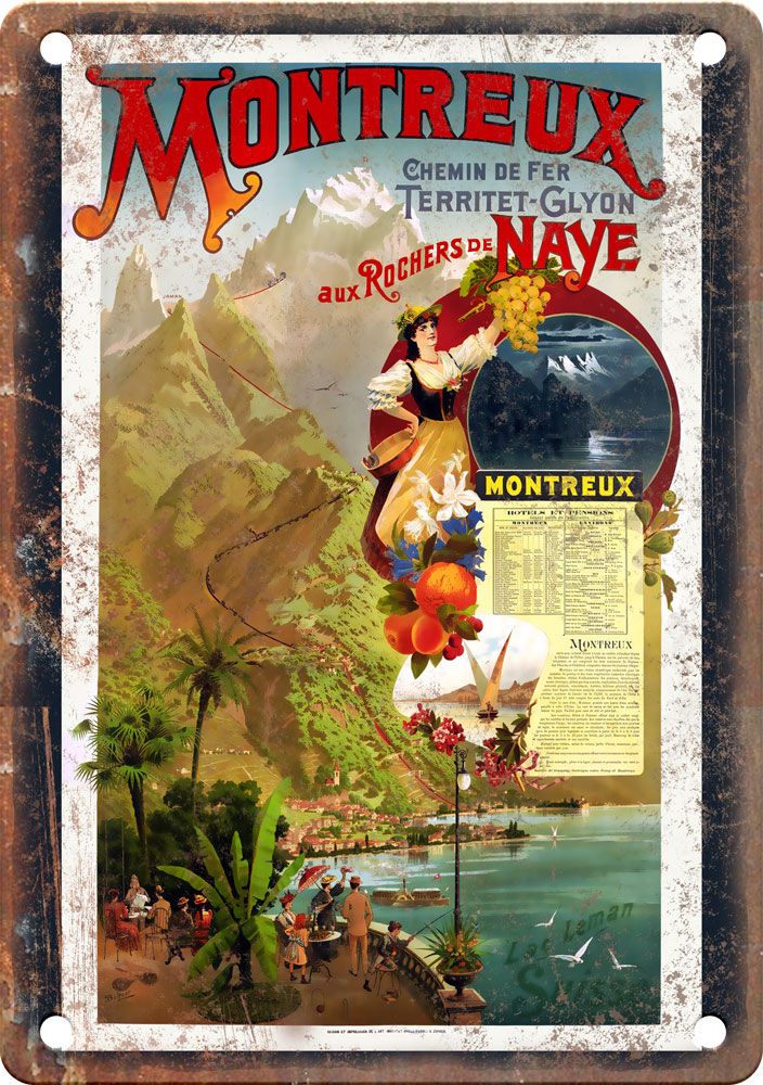 Vintage Montreux Travel Poster Reproduction Metal Sign | Rusty Walls ...