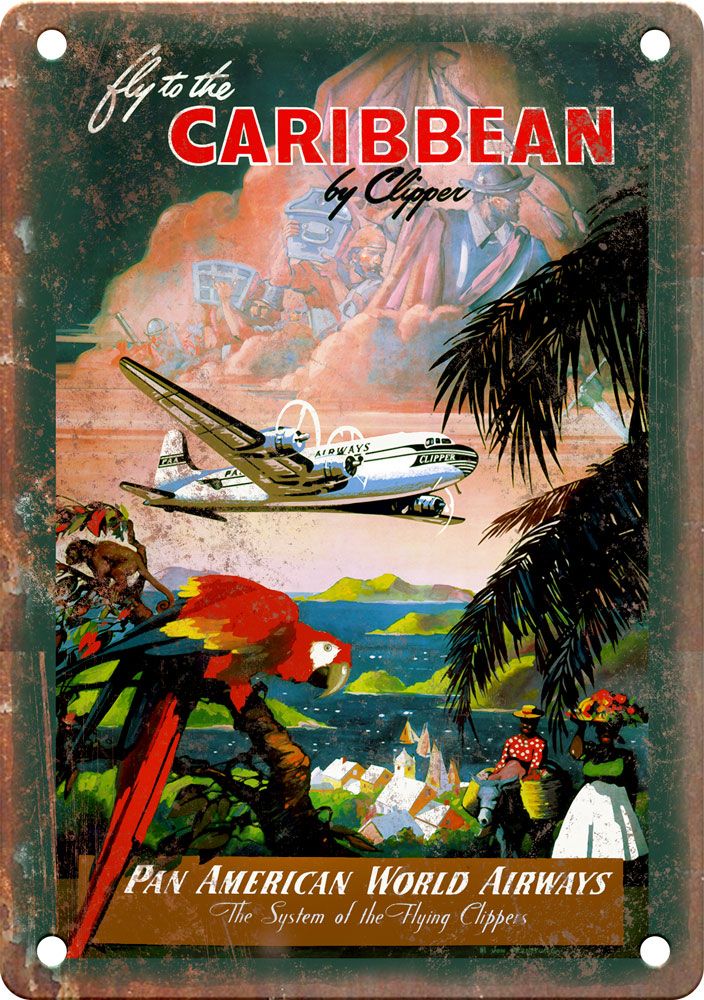 Vintage Caribbean Travel Poster Reproduction Metal Sign | Rusty Walls ...