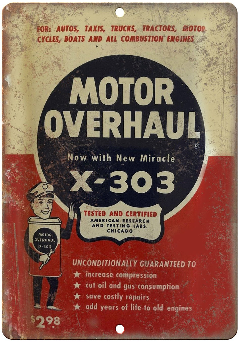 Motor Overhaul Vintage Can Porcelain Look Metal Sign | Rusty Walls ...