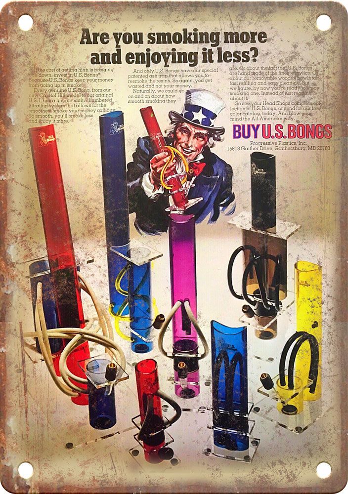 1970's U.S. Bongs Marijuana Drug Ad Reproduction Metal Sign | Rusty ...