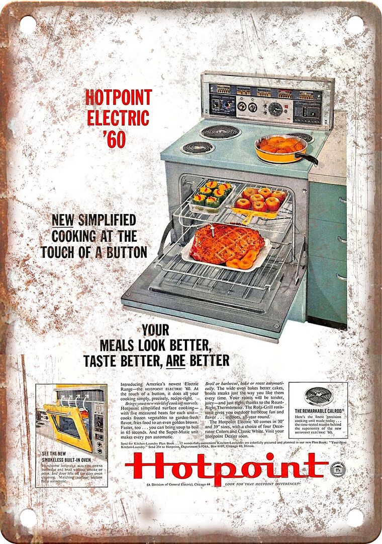Hotpoint Vintage Stove Ad Metal Sign | Rusty Walls – Rusty Walls Sign Shop