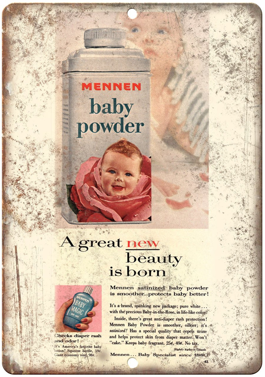 Mennen Baby Powder Ad Metal Sign | Rusty Walls – Rusty Walls Sign Shop