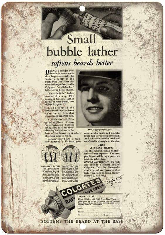 Colgate Shaving Cream Ad Metal Sign | Rusty Walls – Rusty Walls Sign Shop
